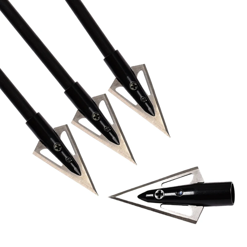 6 pcs Archery Black Broadheads Arrow heads 2 Blades Steel Arrowheads ...
