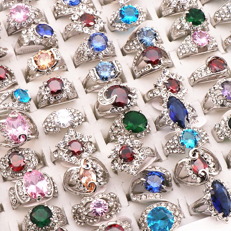 20 Pcs/lot Mix Random Style Rhinestone Zircon Alloy Rings Women Party ...