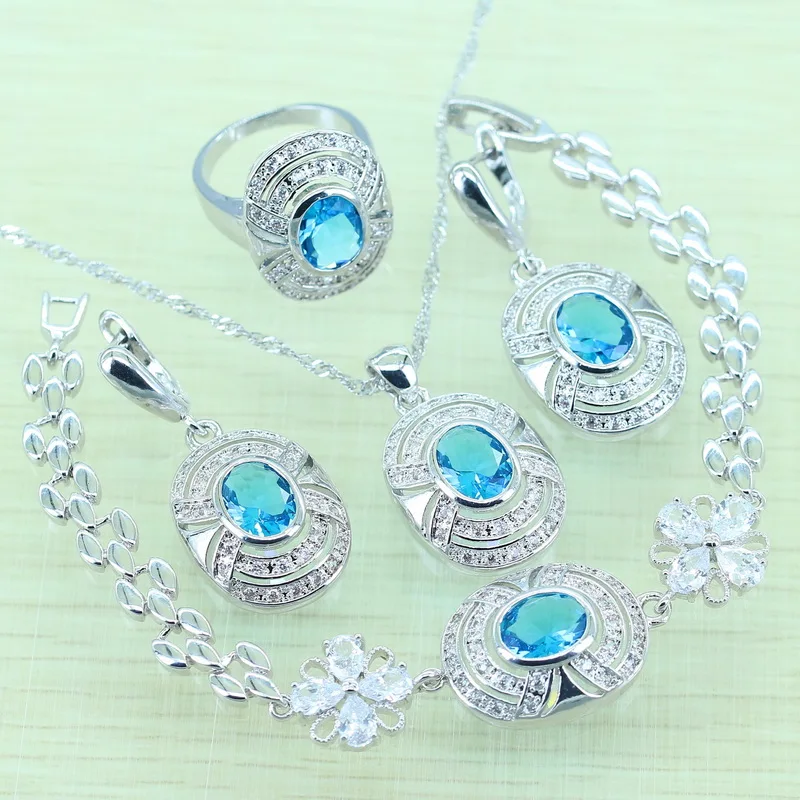 Classic Sky Blue Women Wedding Jewelry Sets 925 Sterling Silver ...