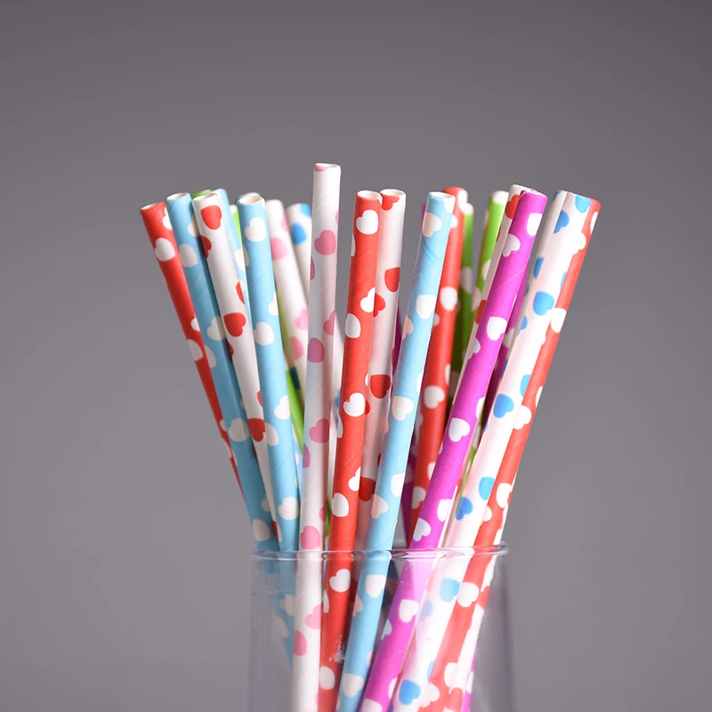 25pcs Mixed Color Heart Paper Straws Biodegradable Straws Paper