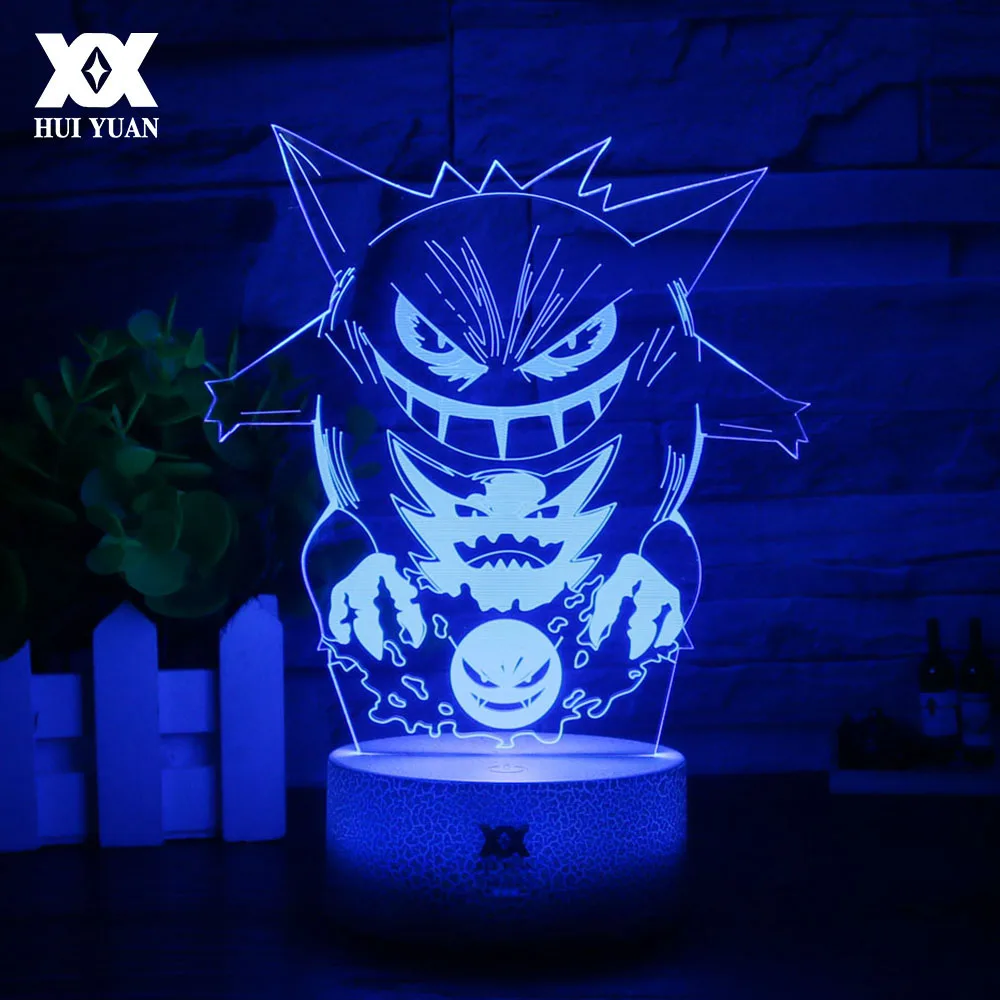 New Pokemon Gengar 3D Lamp Cool Colorful LED Night Light USB White Base ...