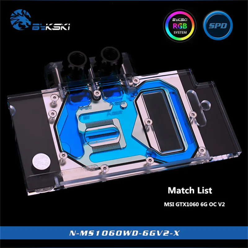 Bloque de agua GPU de cobertura completa Bykski para MSI GTX1060 6G OC V2 tarjeta gráfica N ...