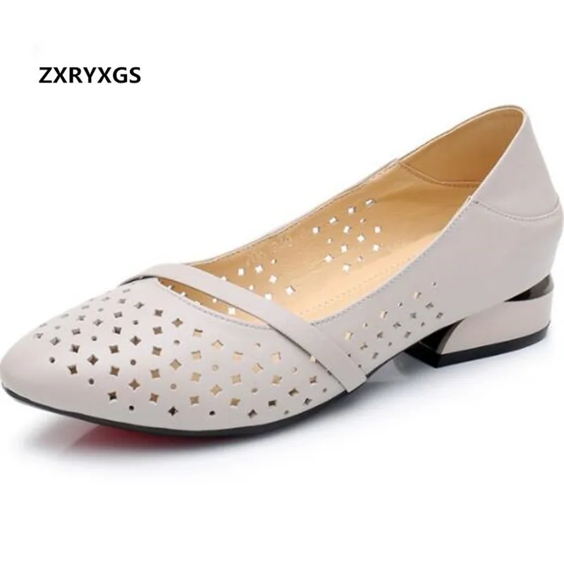 Zapatos de piel auténtica con agujeros para mujer, sandalias informales ...