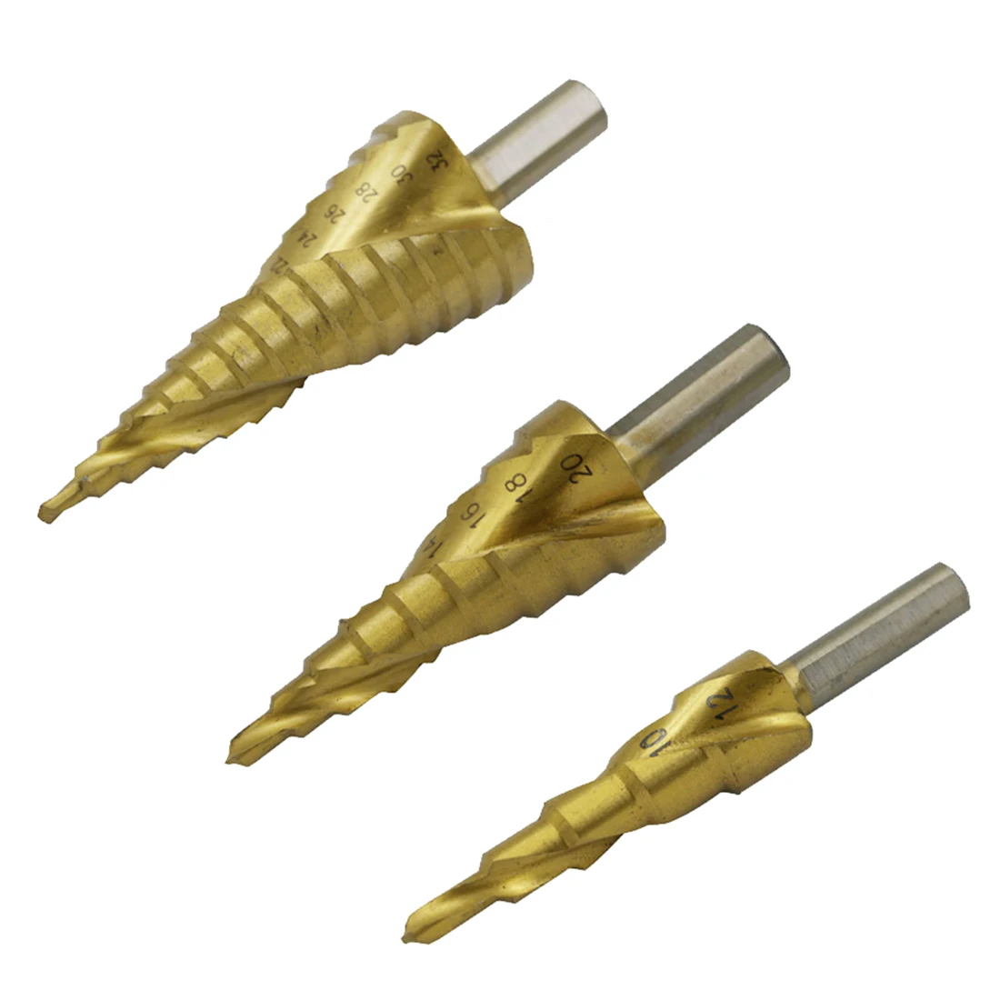 Triangle handle Step drill set 3pcs 4 32mm HSS Spiral Grooved Center ...