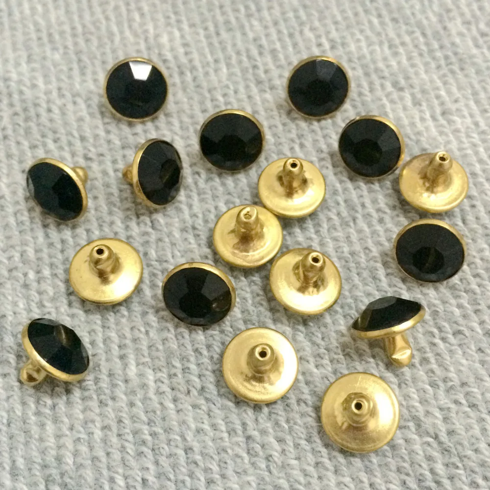 100Sets 8.5MM CZ+++ Gold Plated Black Crystal Rivets Rhineston Rivets ...
