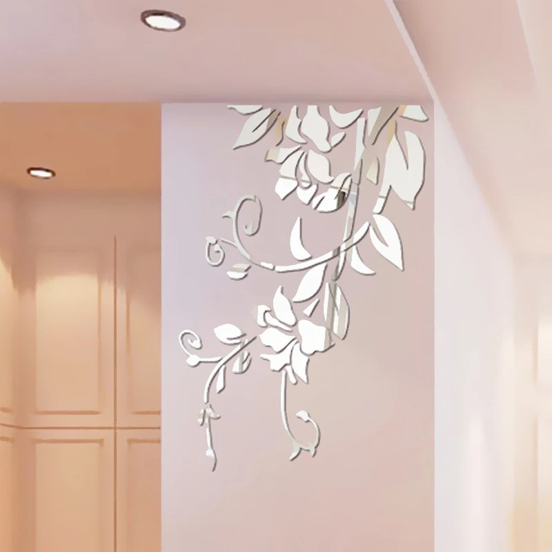 3d Diy Acrylic Mirror Stickers For Room Decoration Flower Wall Decals ...