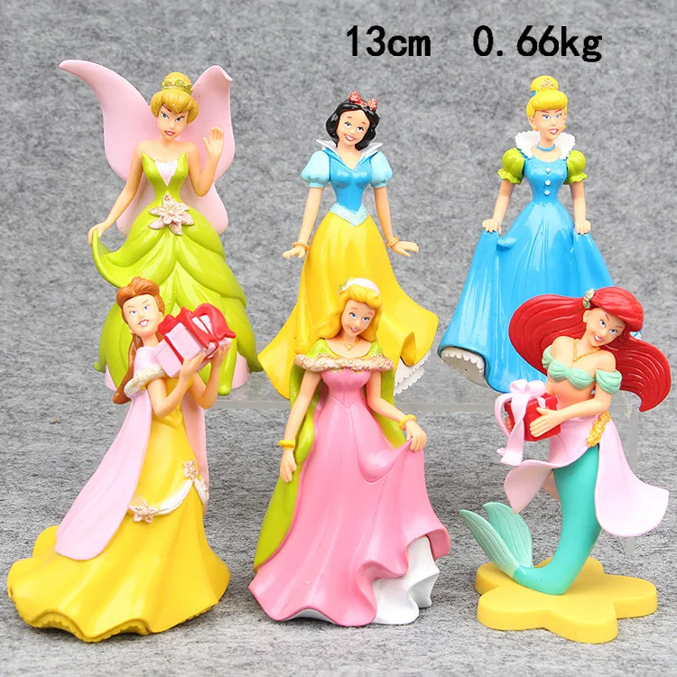 6pcs Disney 13cm Princess Dolls Toy Plastic Cake Decoration Action ...