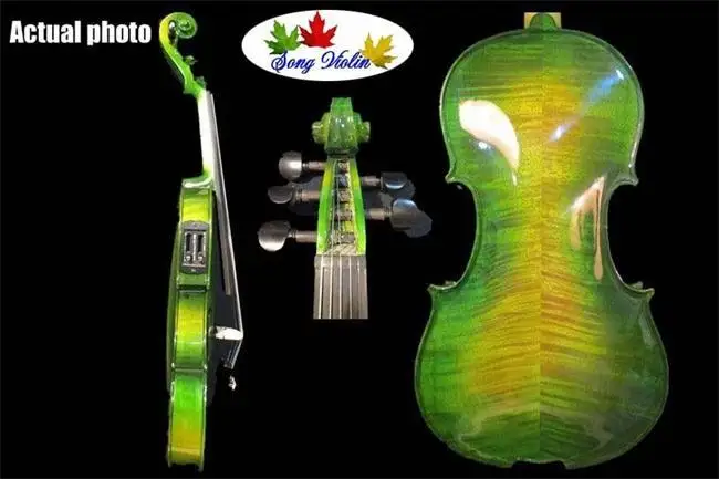 beautiful Green colors 5 strings 4/4 electric violin +Acoustic violin ...