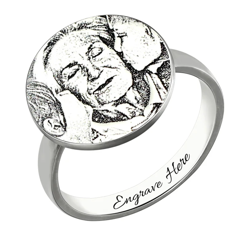 AILIN anillo personalizado con foto grabada en plata de ley, anillo ...
