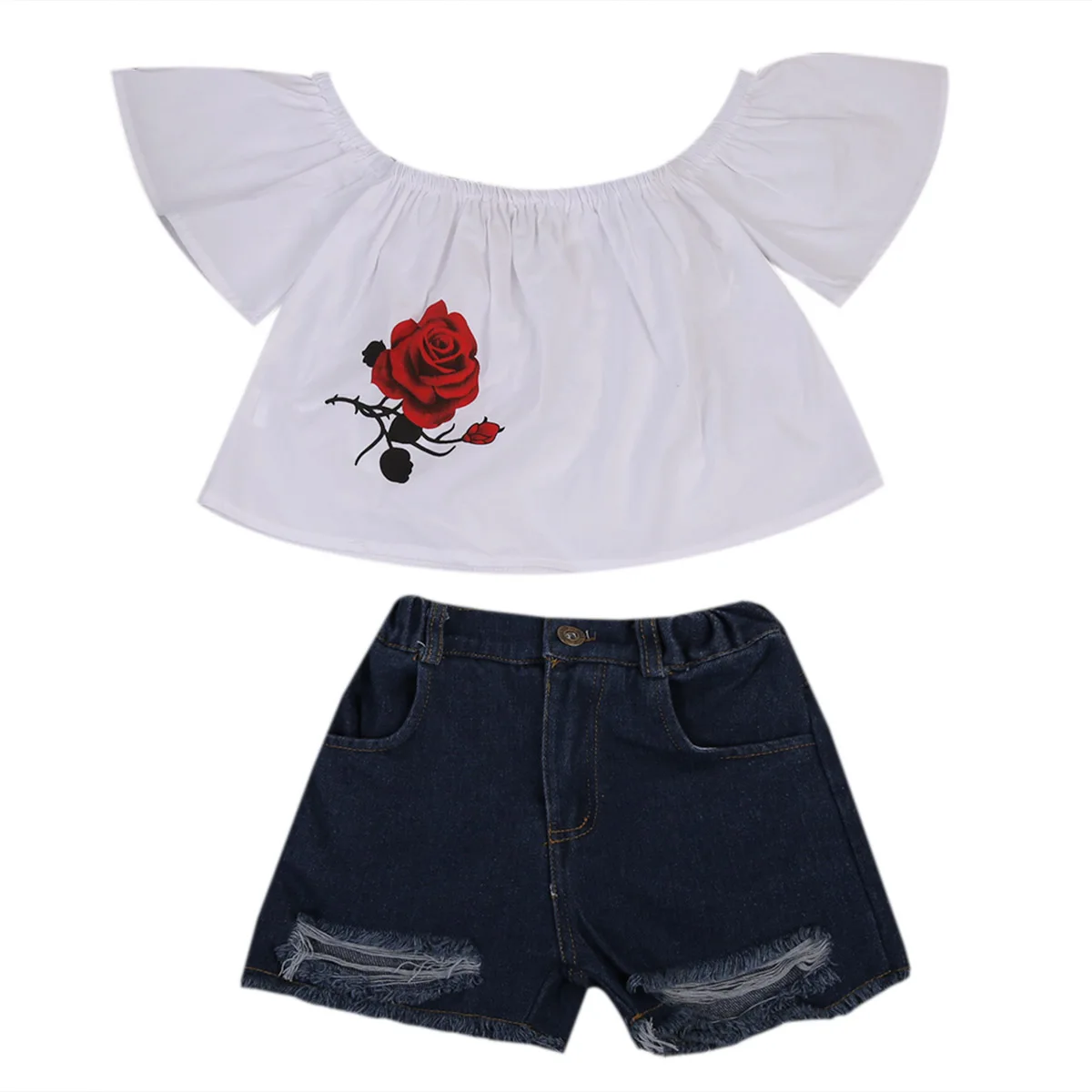 2017 Summer Fashion Kids Girls Clothes Set Off shoulder Floral Crop ...