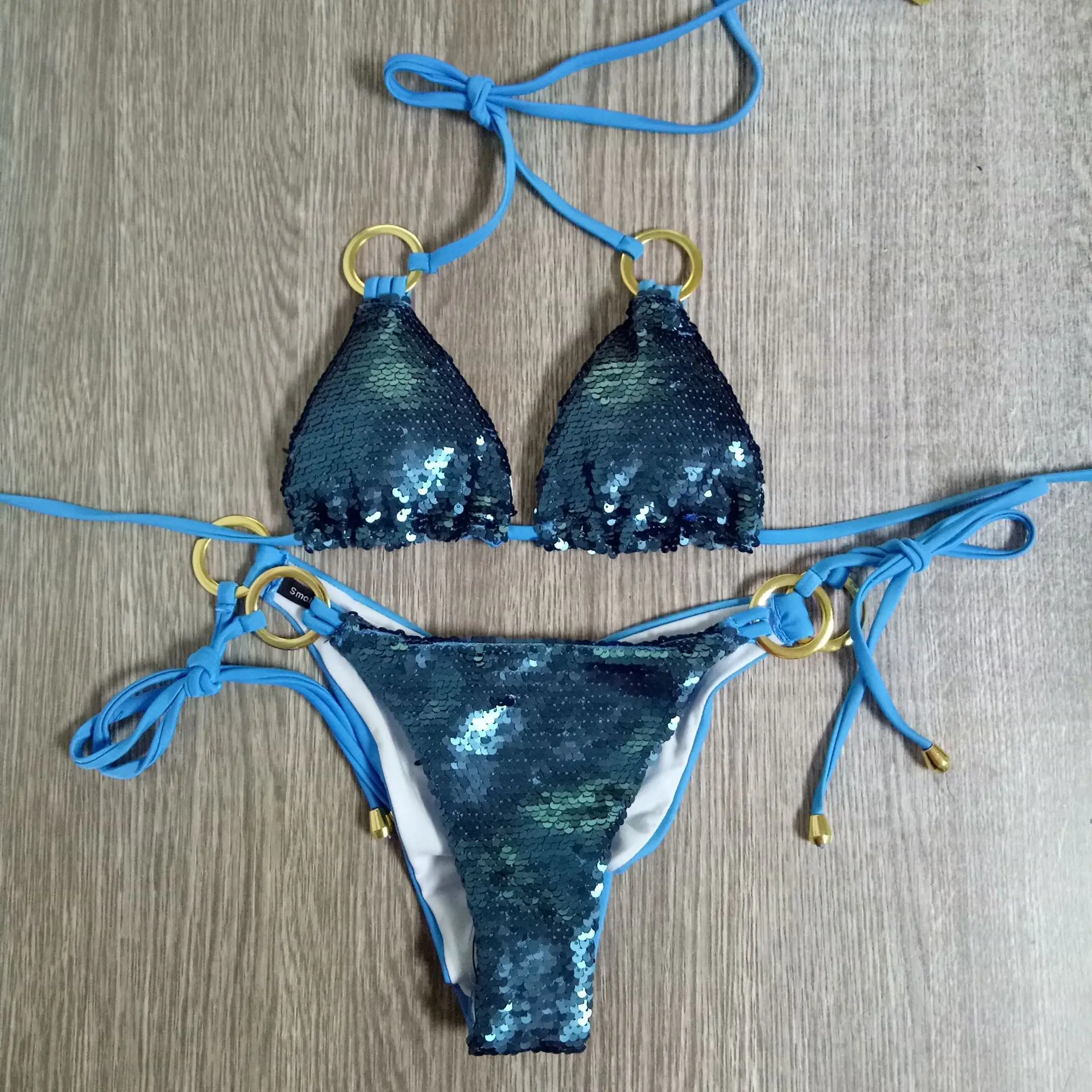 2019 Bikini Set Women Sexy Low Waist Bathing Suit Simple Sequins Beach ...