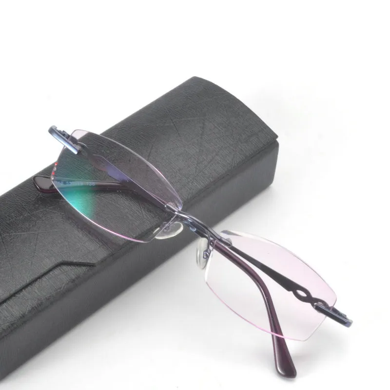 High End Hyperopia Reading Glasses Women Titanium Rimless Eyeglasses 