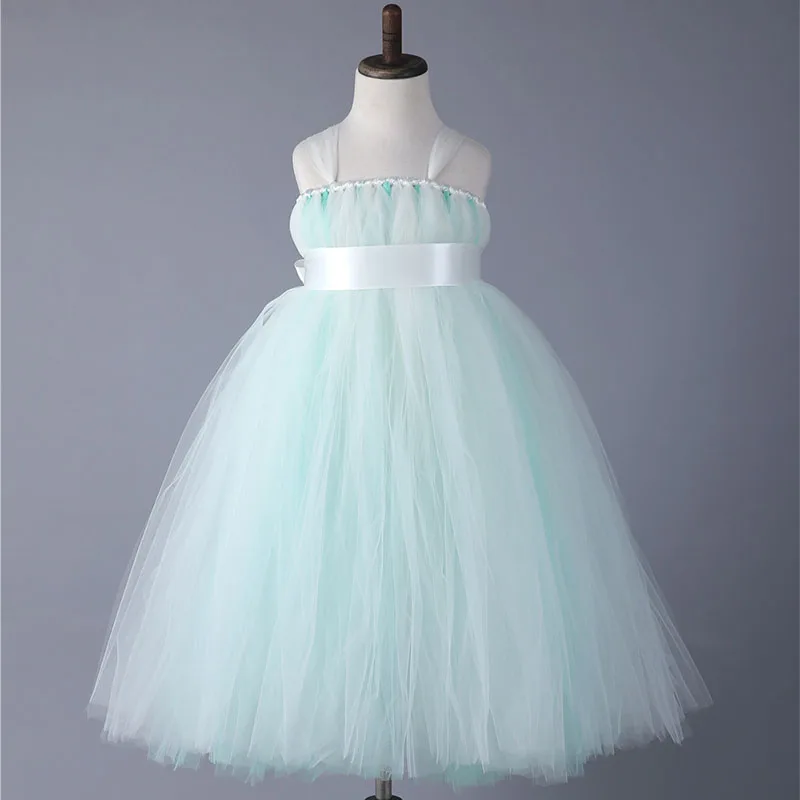 Girls Princess Wedding Dresses With Ribbons Straps Ankle Length Cute ...
