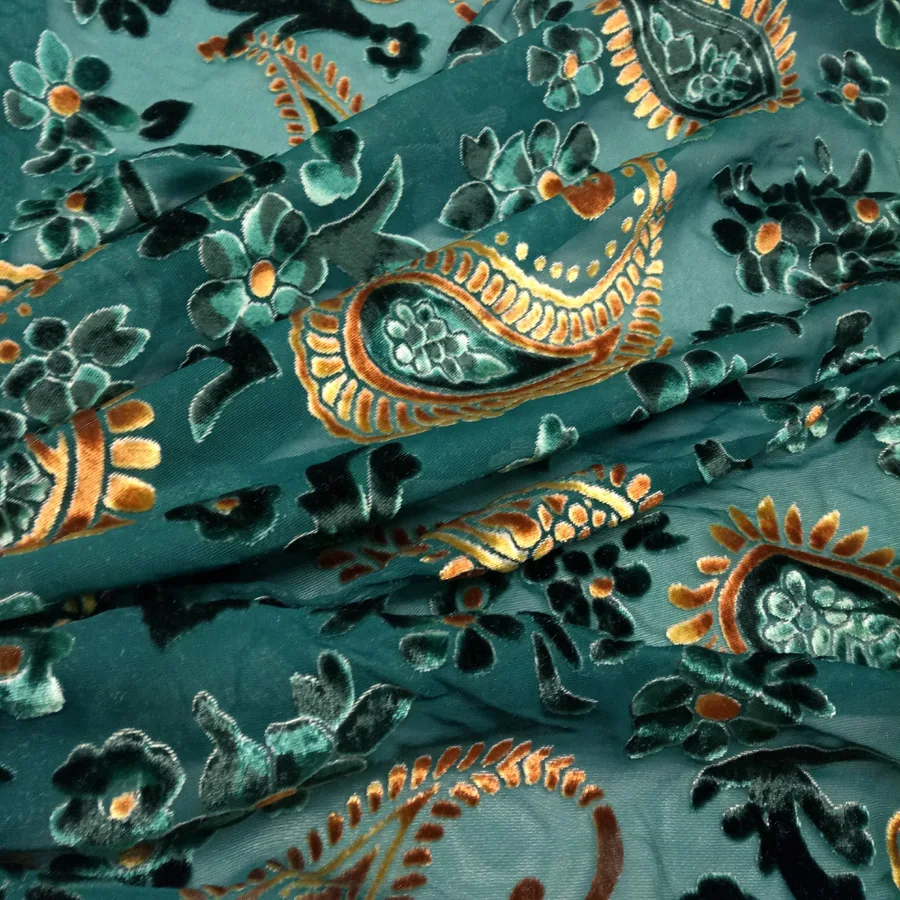 Vestido flocado diy viscose tecido veludo 114cm de largura flor ...