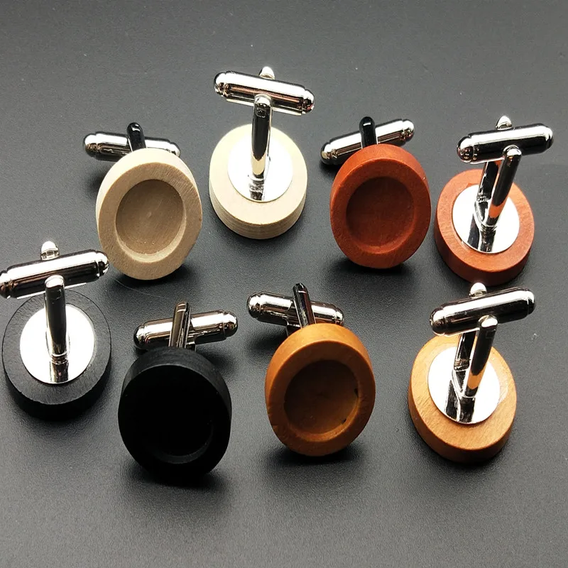 10pcs Round Wood Blank Cufflinks Cabochon Base Settings Metal Brass ...