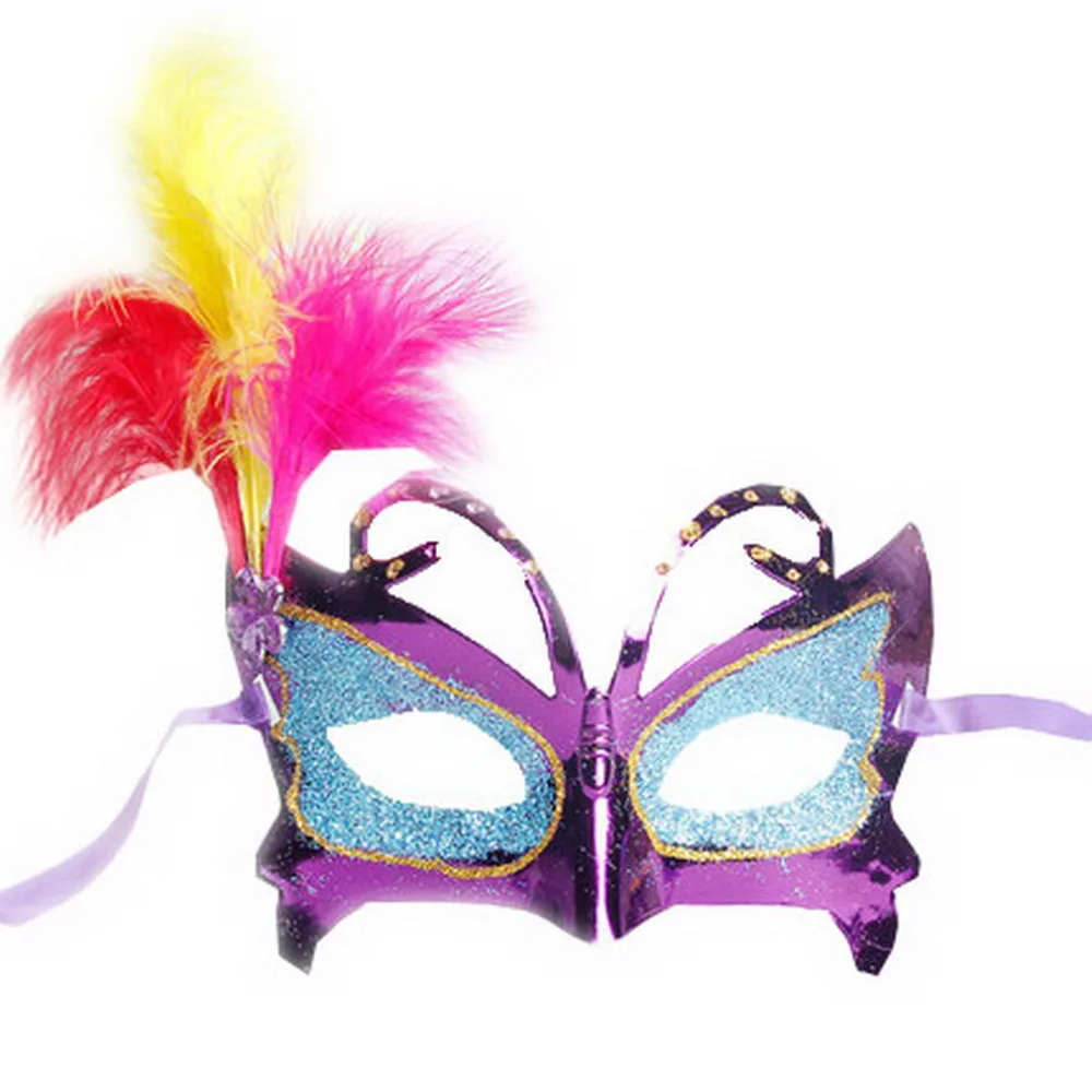 Multi Color Feather Butterfly Design Party Mask For Women Upper Half ...