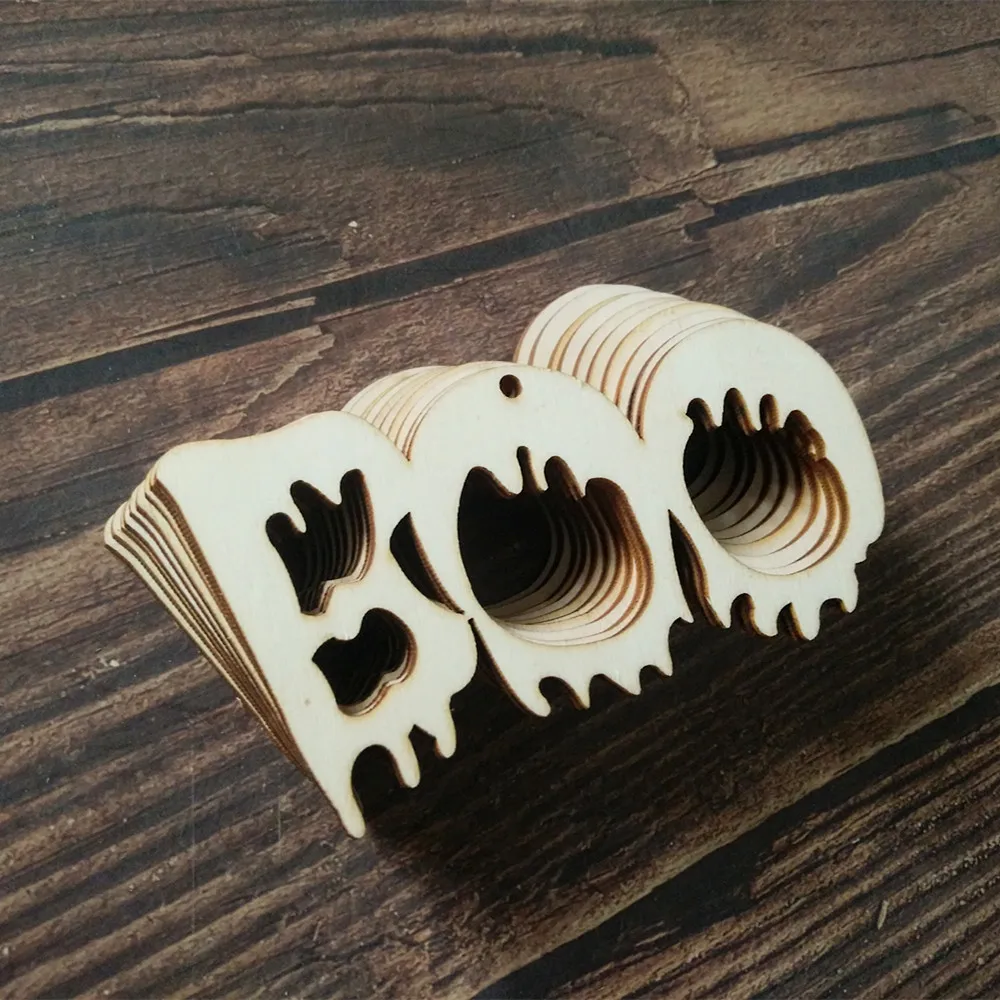 10pcs Wooden Boo Word Laser Cut Wood Embellishment Halloween Diy Craft ...