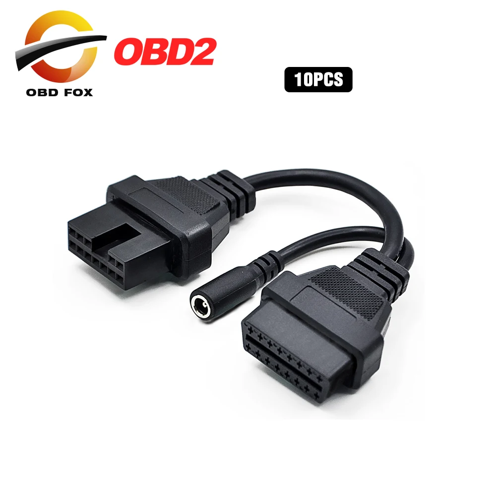 10pcs/lot For Mitsubishi 12pin Female + Dc Plug To Obd2 Obdii Dlc 16pin ...