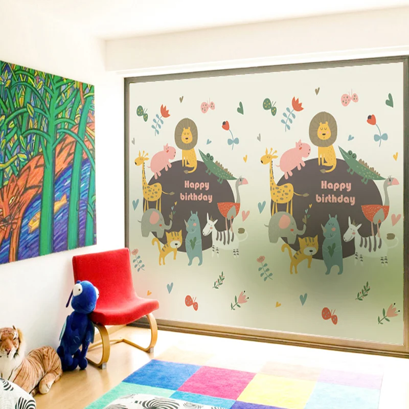 Window Coat Kids Room Glass Kindergarten Cartoon Animal Birthday Happy ...
