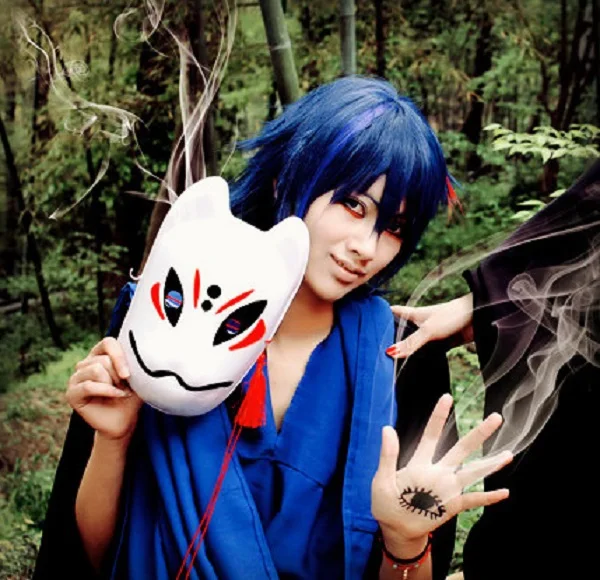 Hand Painted Full Face Japanese Fox Mask Demon Kitsune Cosplay PVC ...