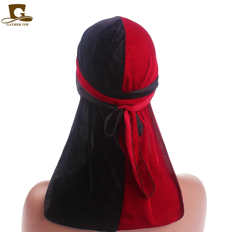New Stretchable Mens Velvet Durags Bandana Turban Hat Wigs Half Doo