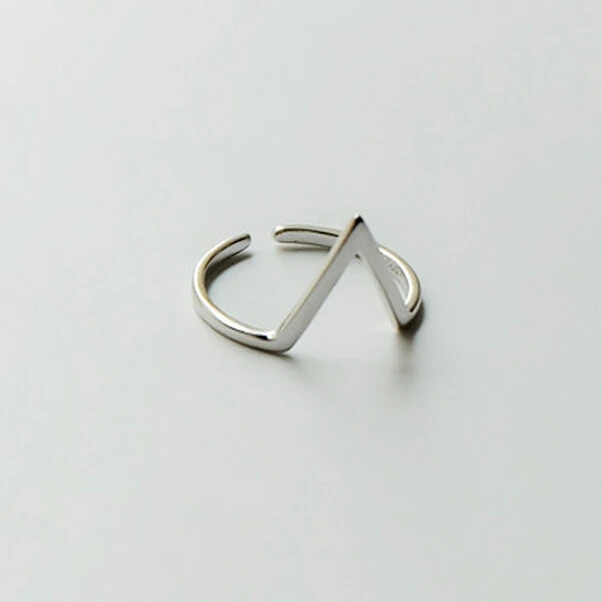 Simple 925 Sterling Silver Letter V shaped Rings For Women Party ...