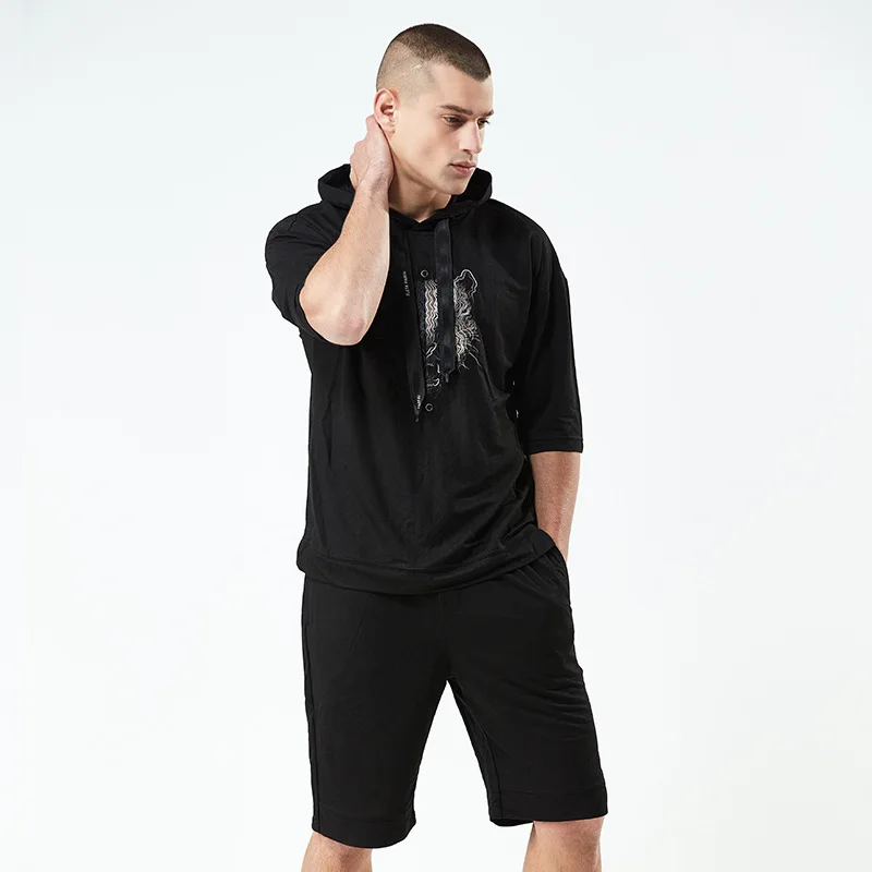 Outdoor Running Sport Suit Summer Dress Hooded Collar Men Tracksuit 75 ...