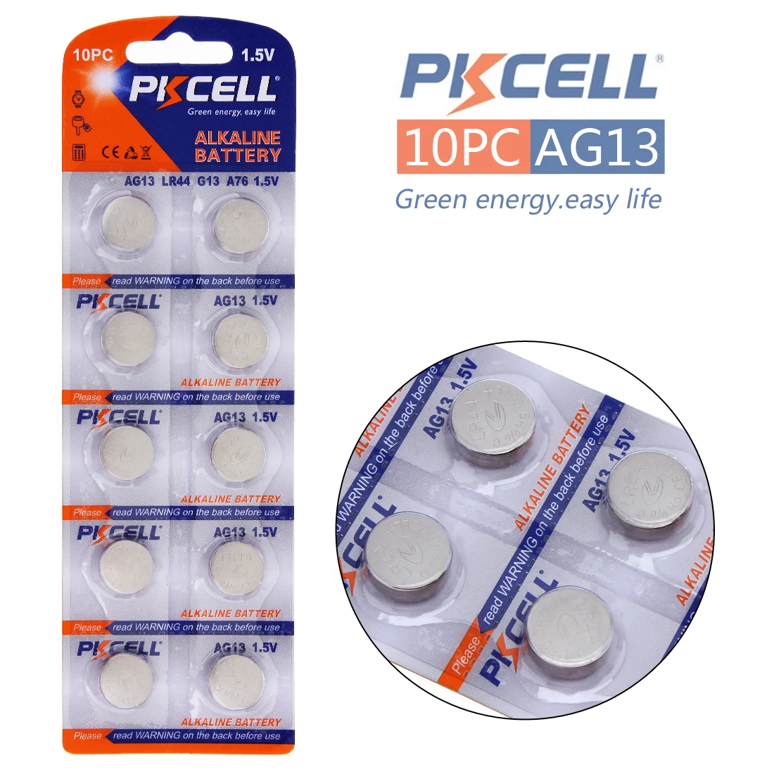 1Pack/10Pcs G13 Batteries PKCELL 1.5V AG13 357A A76 303 LR44 SR44SW ...