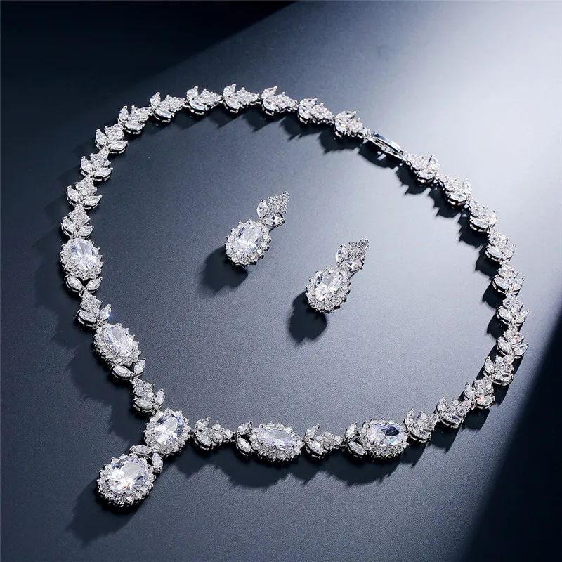 UILZ Luxury 2 Color Zirconia Wedding Jewelry Set Water Drop Shape ...