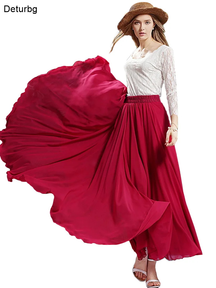 Gonne lunghe in Chiffon a 3 strati per donna elegante Casual a vita ...