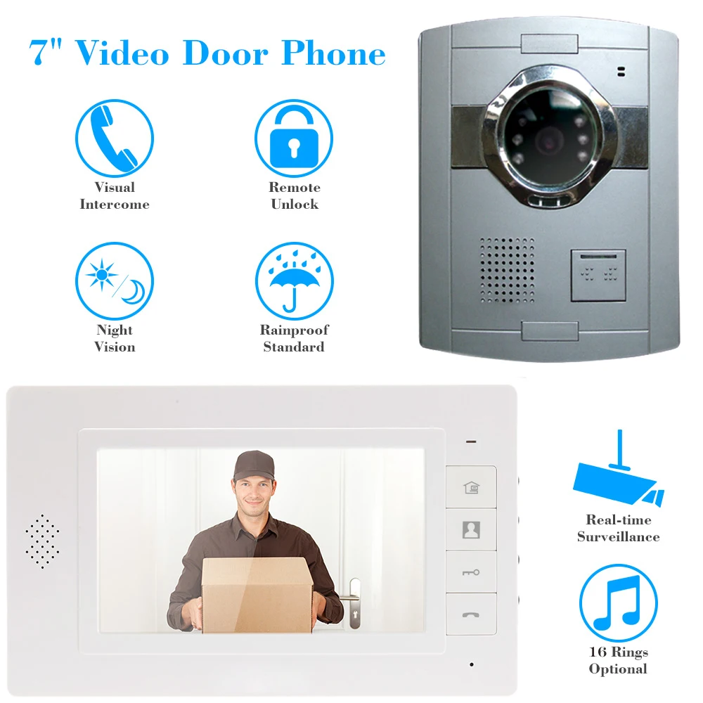 CUSAM Visual Intercom Doorbell 7'' TFT LCD Wired Video Door Phone ...
