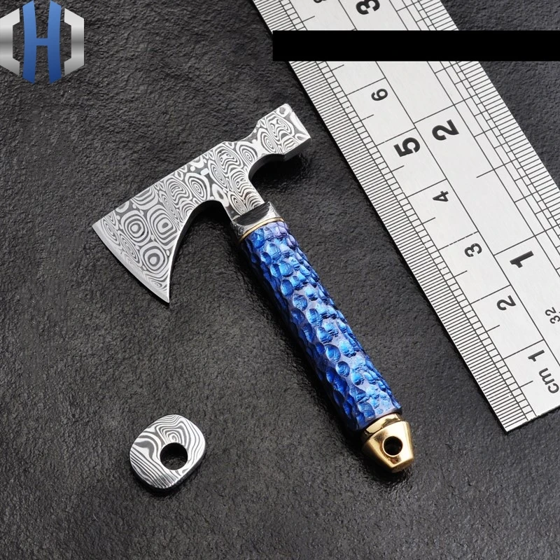 Axe Outdoor Edc Tool Damascus Steel Mini Axe Knife Titanium Burning ...