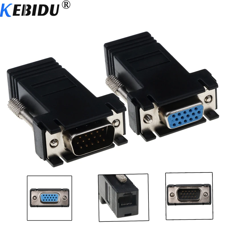 kebidu 2PCS VGA Extender Cable Male Female to Lan Cat5 Cat5e Cat6 RJ45 ...