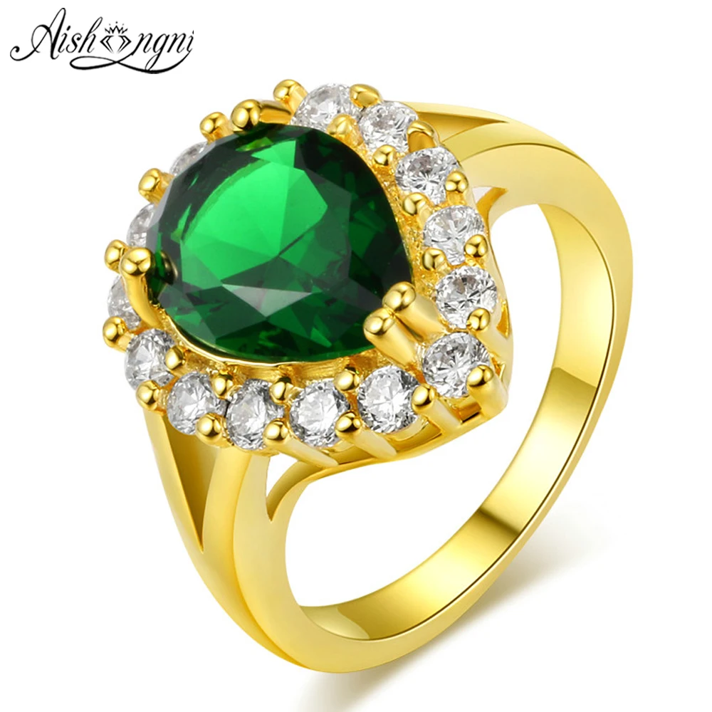 Luxury Big Rings for Women Gift Jewelry Green Heart Crystal Ring ...