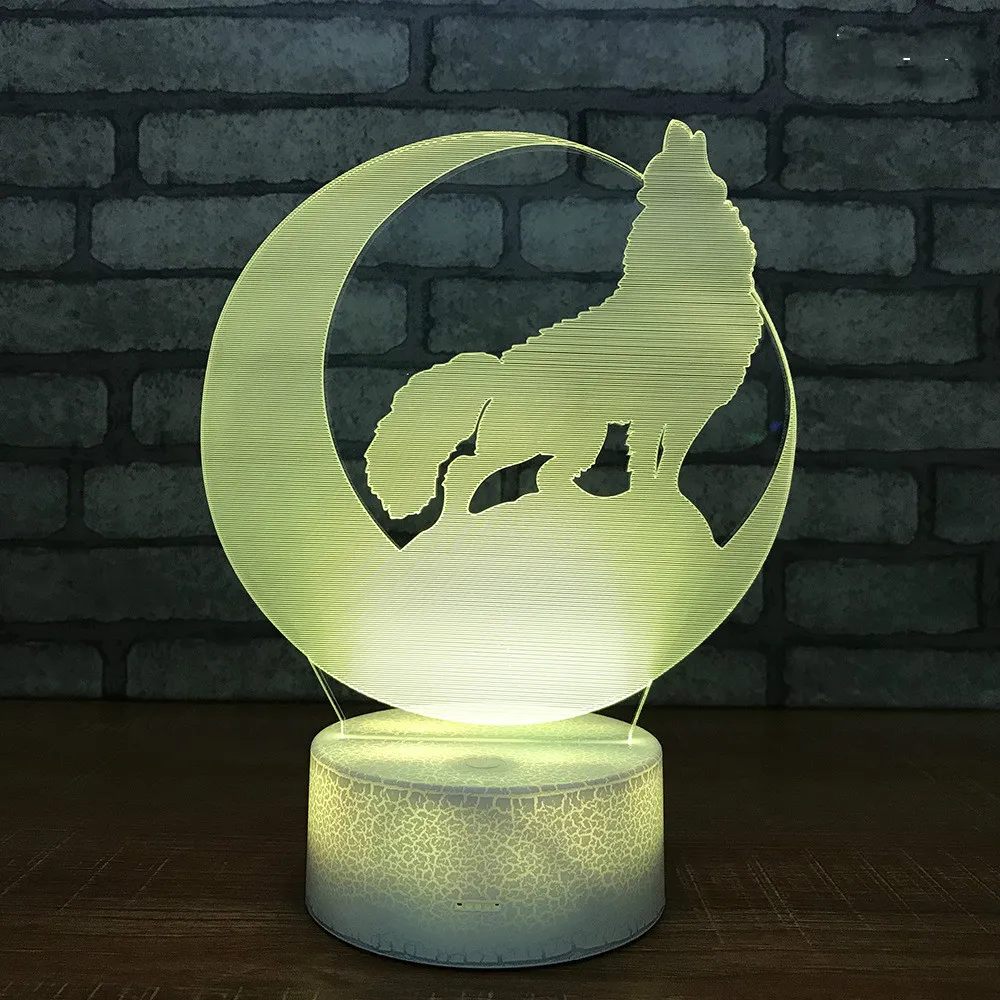 Lámpara 3d de lobo para niños, luz de noche Led de acrílico con forma ...