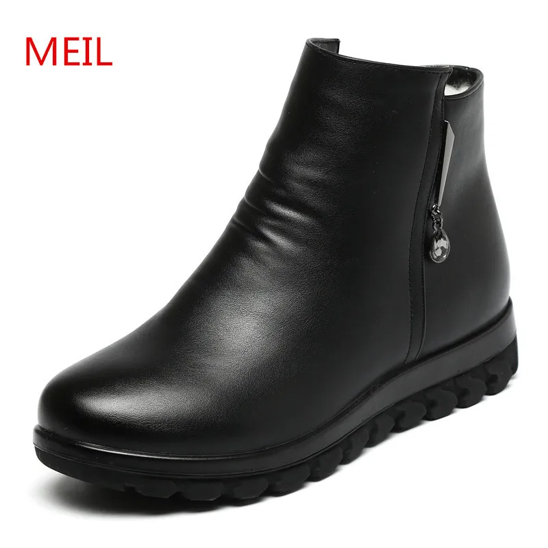Meil 2018 New Shoes Woman Winter Thick Wool Lined Genuine Leather Women