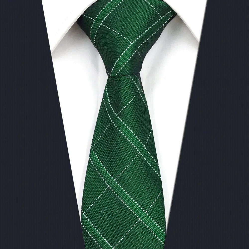 D28 Deep Green Checkes Silk Mens Skinny Necktie Wedding Fashion Slim ...
