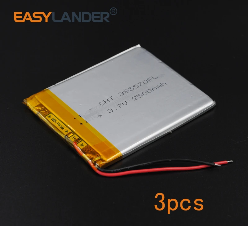 3pcs/lot 3.7v 2500mah 385570 Polymer Li-ion Battery For Mp3 Mp4 Pad Dvd ...