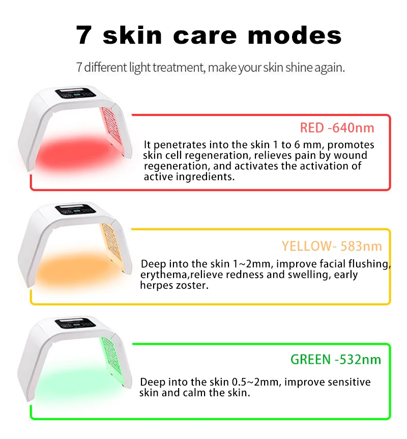 7 Color PDT Lamp LED Photon Light Therapy Beauty Machine Whitening Acne ...