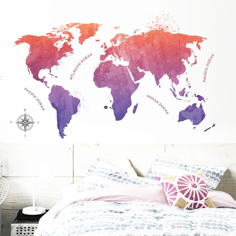 Colorful Map of World Wall Stickers Living Room Decorations Adesivos De ...