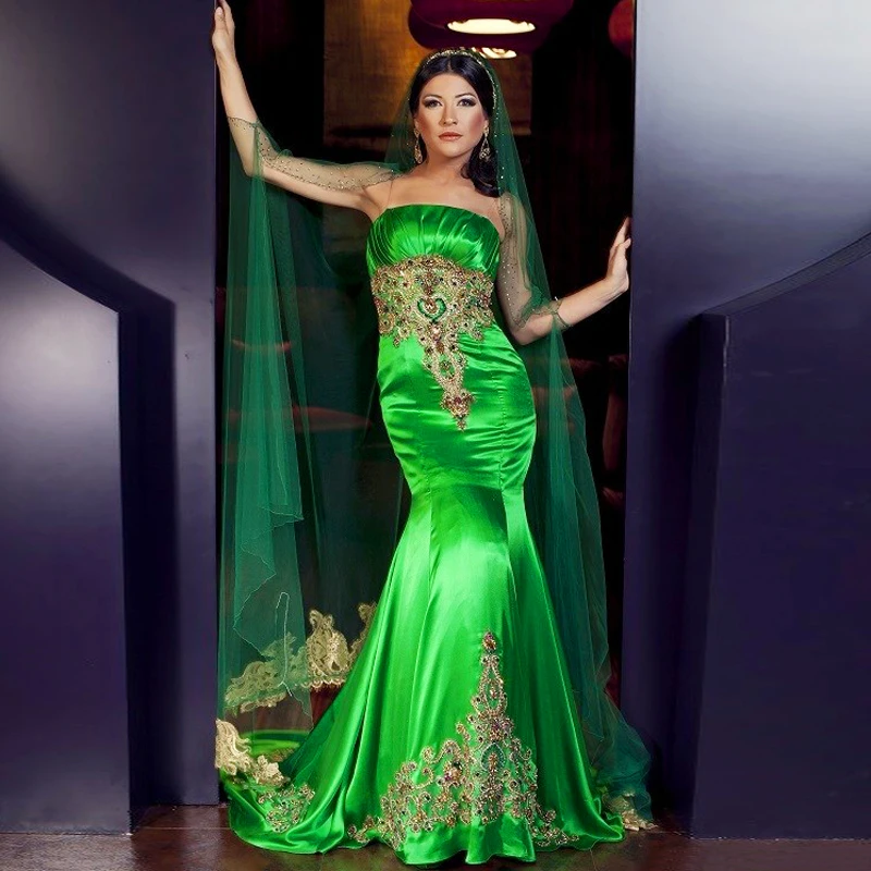 New Emerald Green India Long Evening Dresses Top Quality Embroidery ...