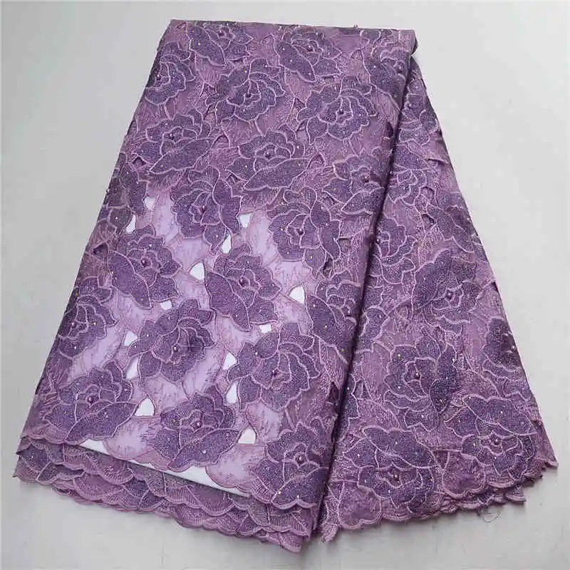 Purple Color Beaded Embroidery Net African Lace Fabric Guipure Lace For ...