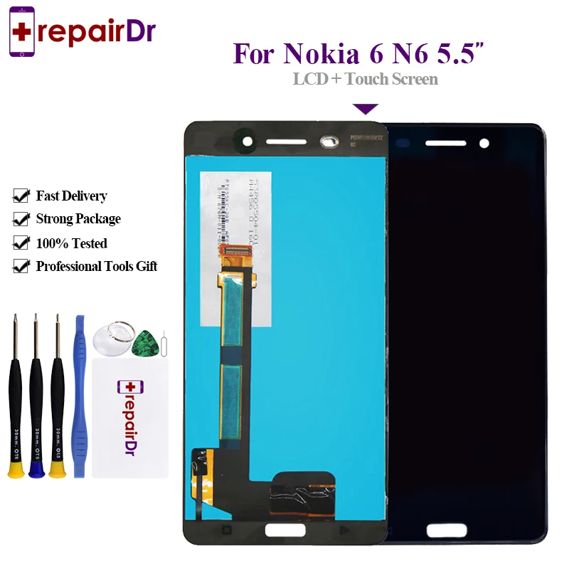 10Pcs For Nokia 6 LCD Tested AAA 5.5 inch Display For Nokia 6 Display ...