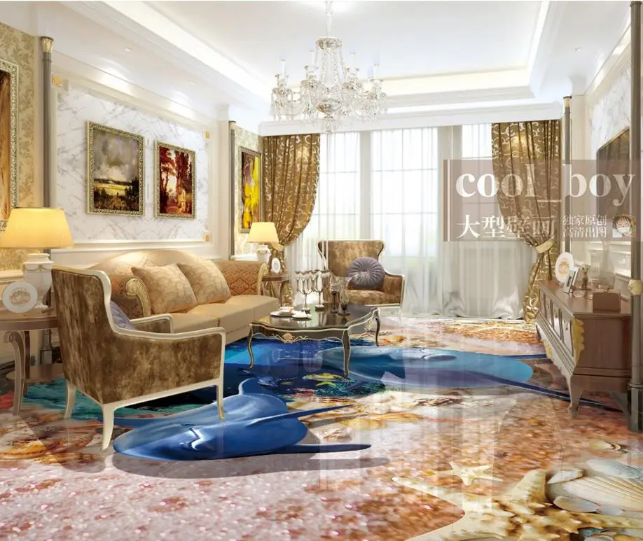 Custom 3D Flooring pvc water ocean Wall Murals For Living room 3D Floor ...