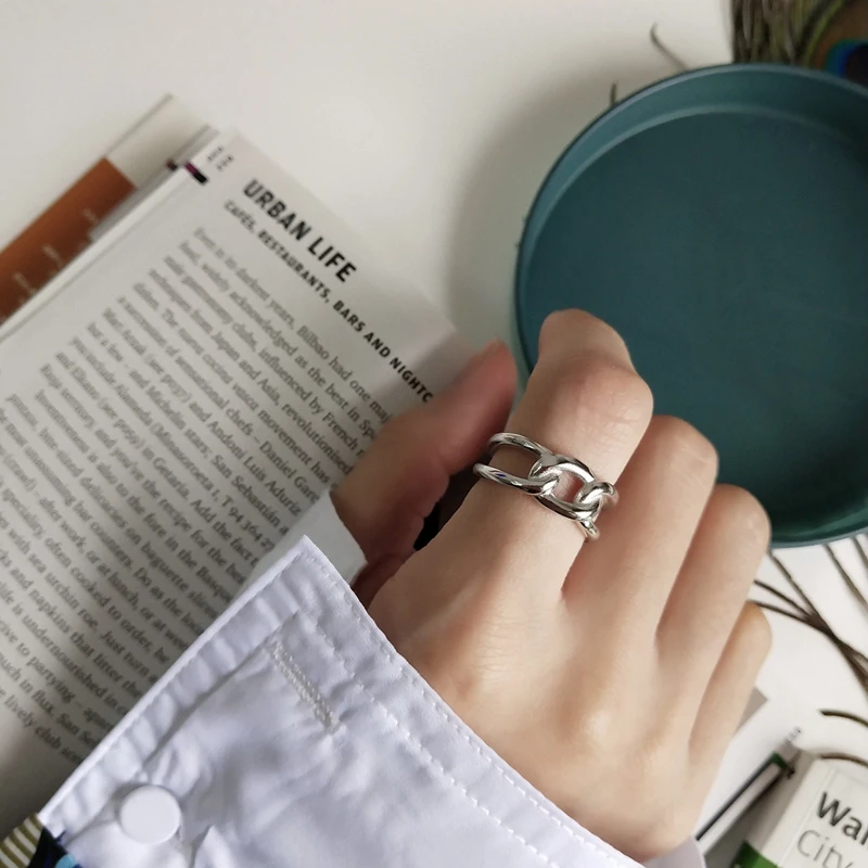 Silvology 925 Corrente de Prata Esterlina Anéis de Prata Simples Temperamento de Alta Qualidade ...