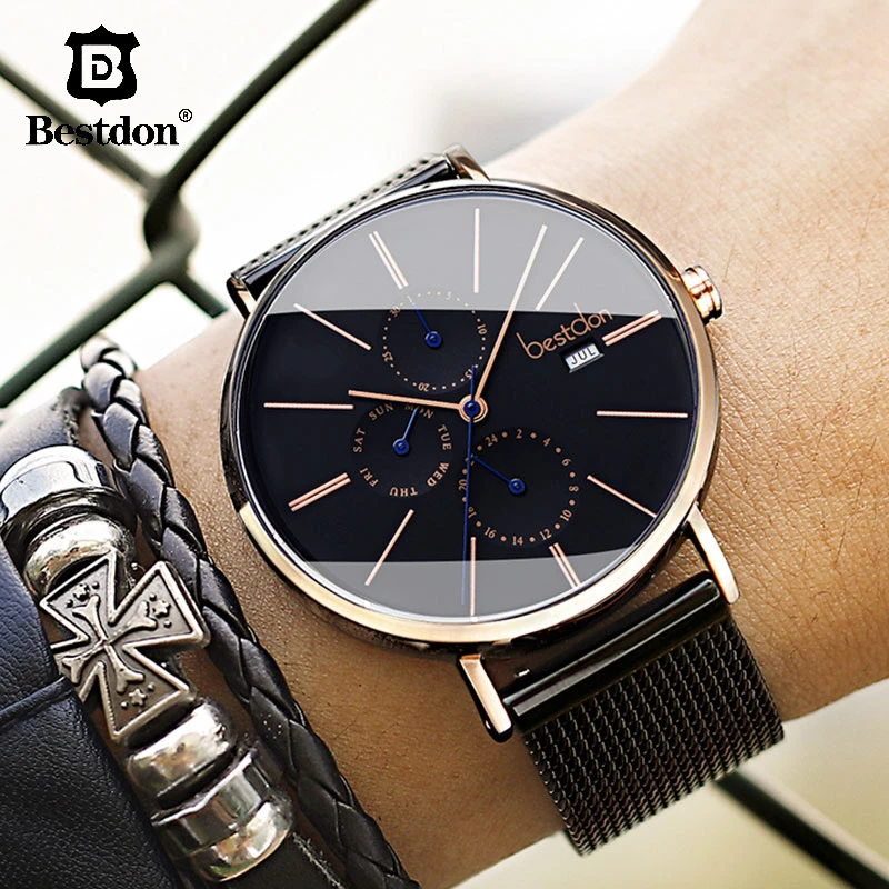 Bestdon Luxus männer Armbanduhren Importierte Quarz Wasserdichte Dünne Monat Edelstahl Top Marke ...