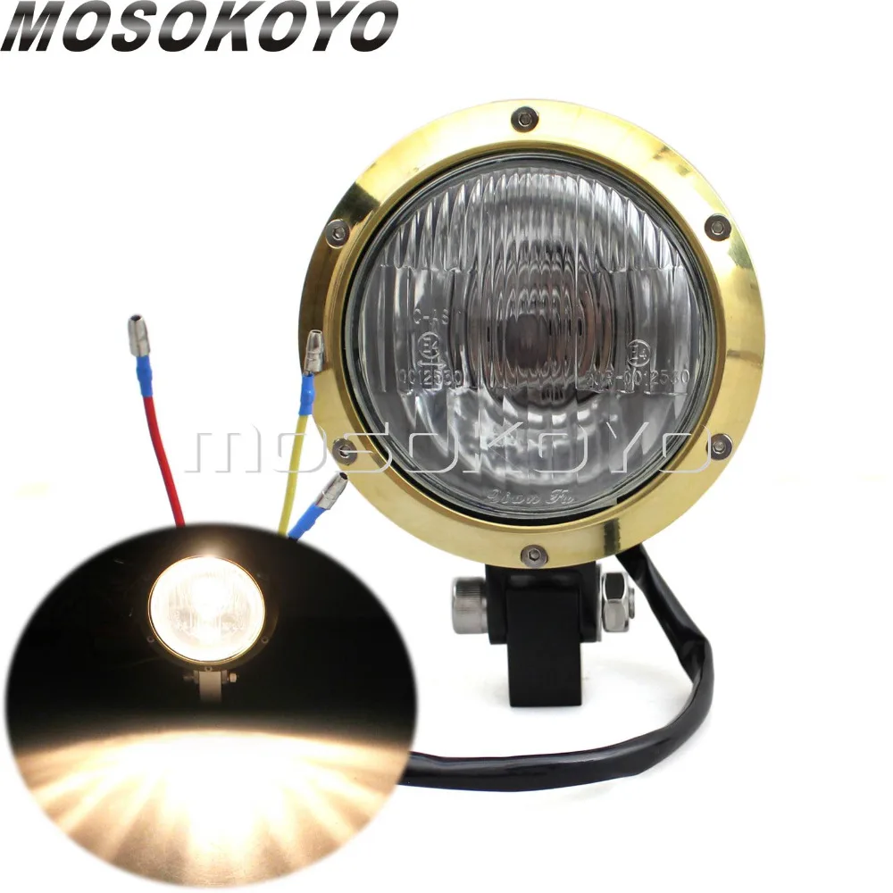 E-mark C-AS E4 Vintage Brass Headlight Retro Head Light Halogen H4 ...