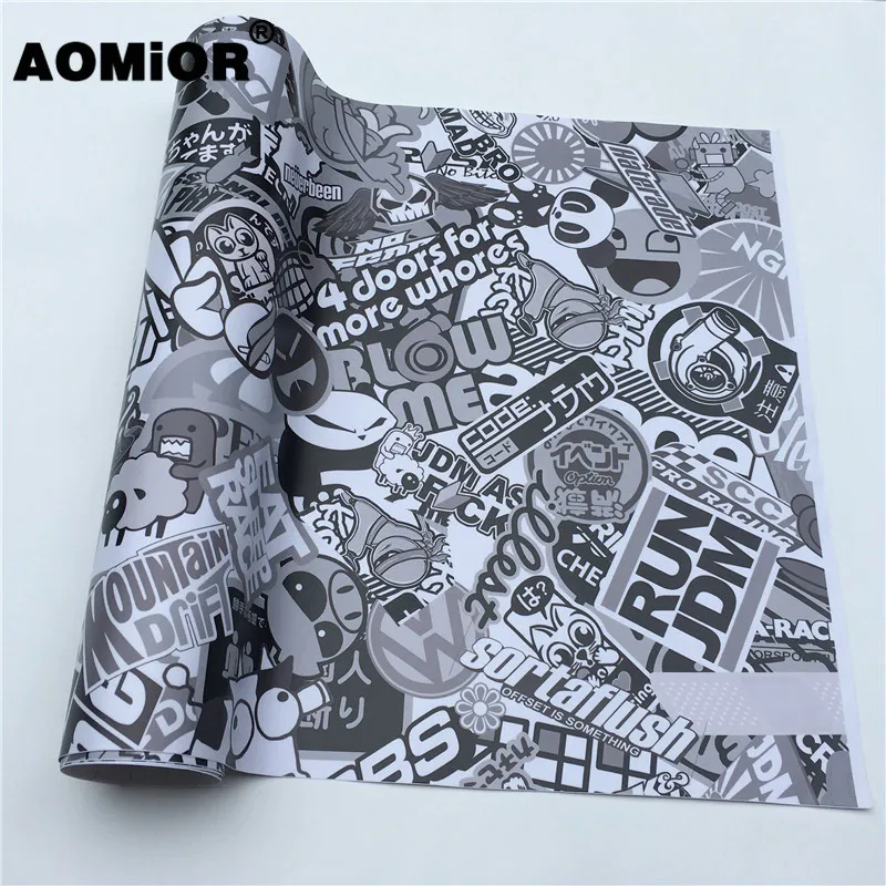 HD JDM Black White Sticker Bomb vinyl Wrap Car Vinyl Wrap Foil Sticker ...