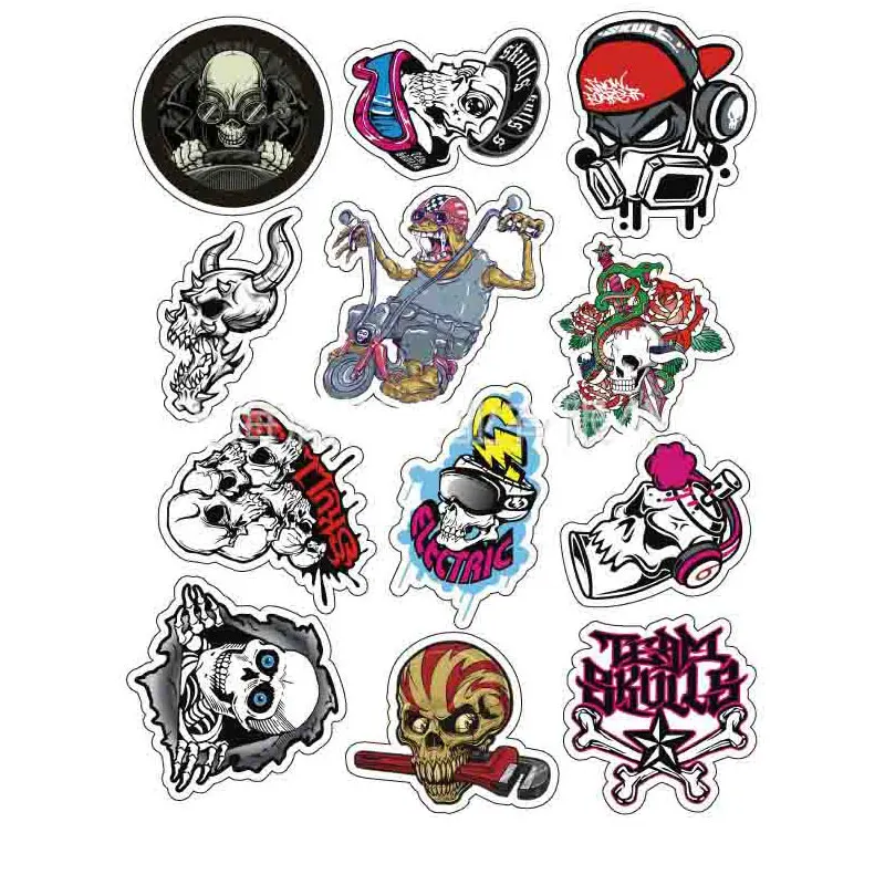 A4 017 Punk Rock Style Skull Laptop Vinyl Electics Bicycle Skulls Car ...