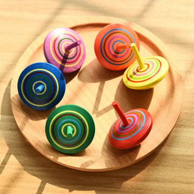 3 Pcs Multi color Wooden Spinning Top Toys Children Leisure Hand Play ...